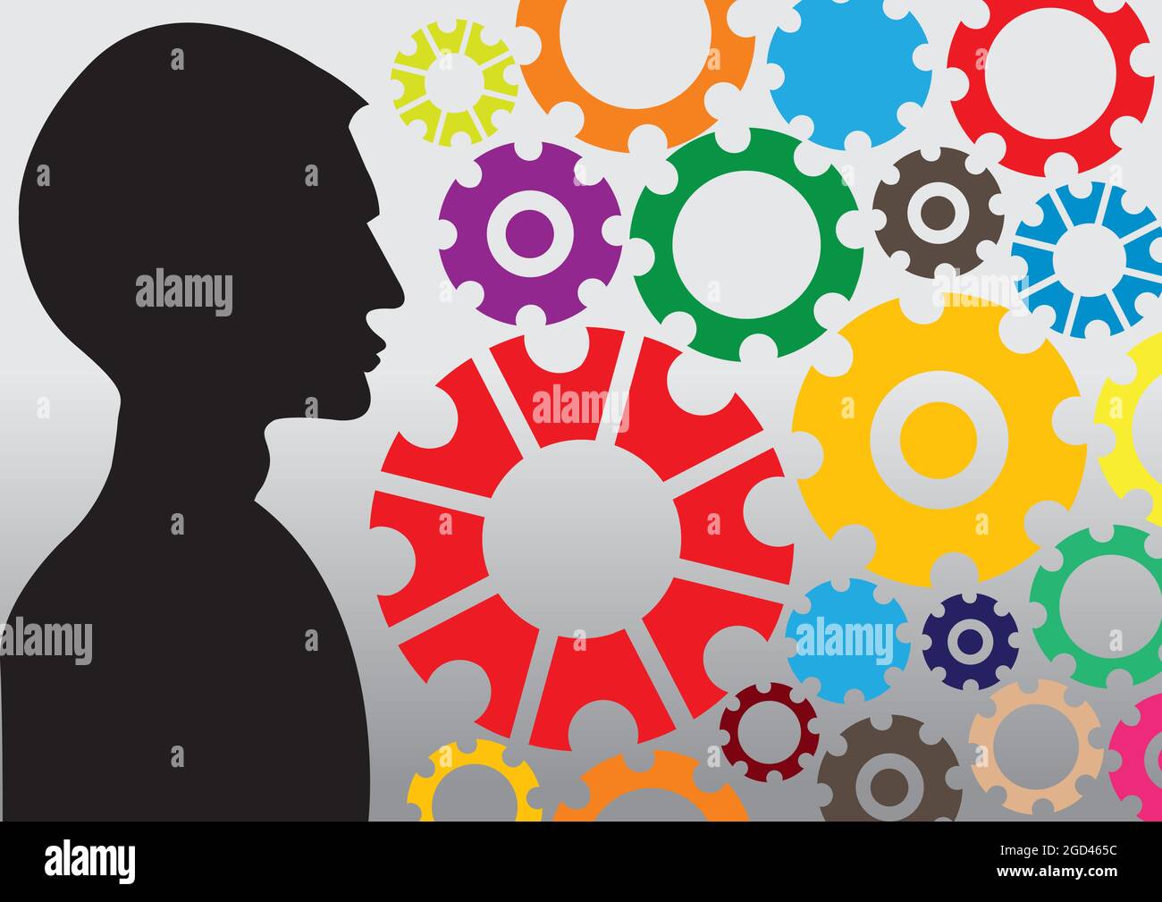 Gear pattern background in different colors and sizes with a person ...