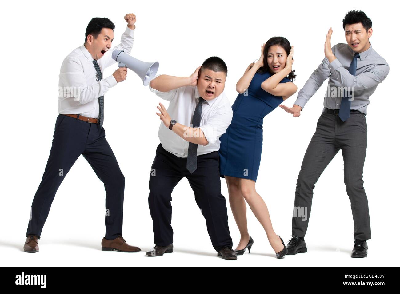 Mature businessman shouting at coworkers Stock Photo - Alamy
