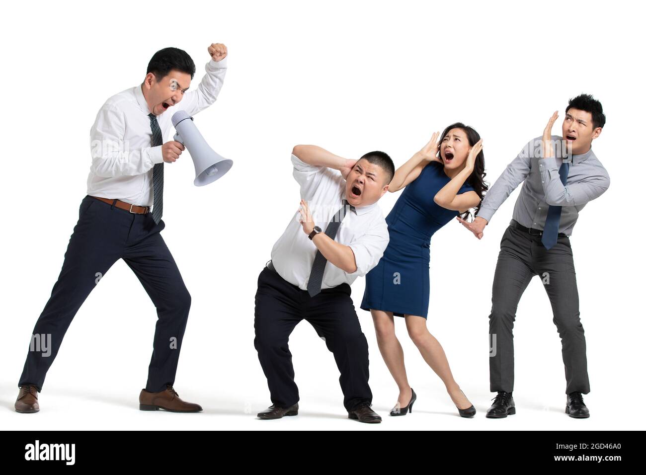 Mature businessman shouting at coworkers Stock Photo - Alamy