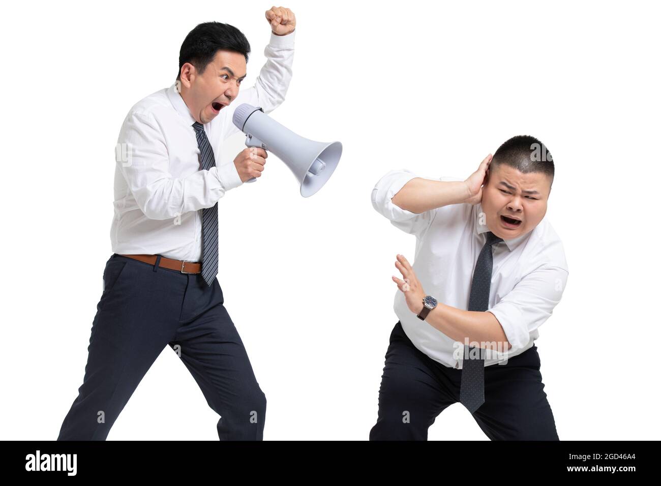 Mature businessman shouting at coworker Stock Photo - Alamy