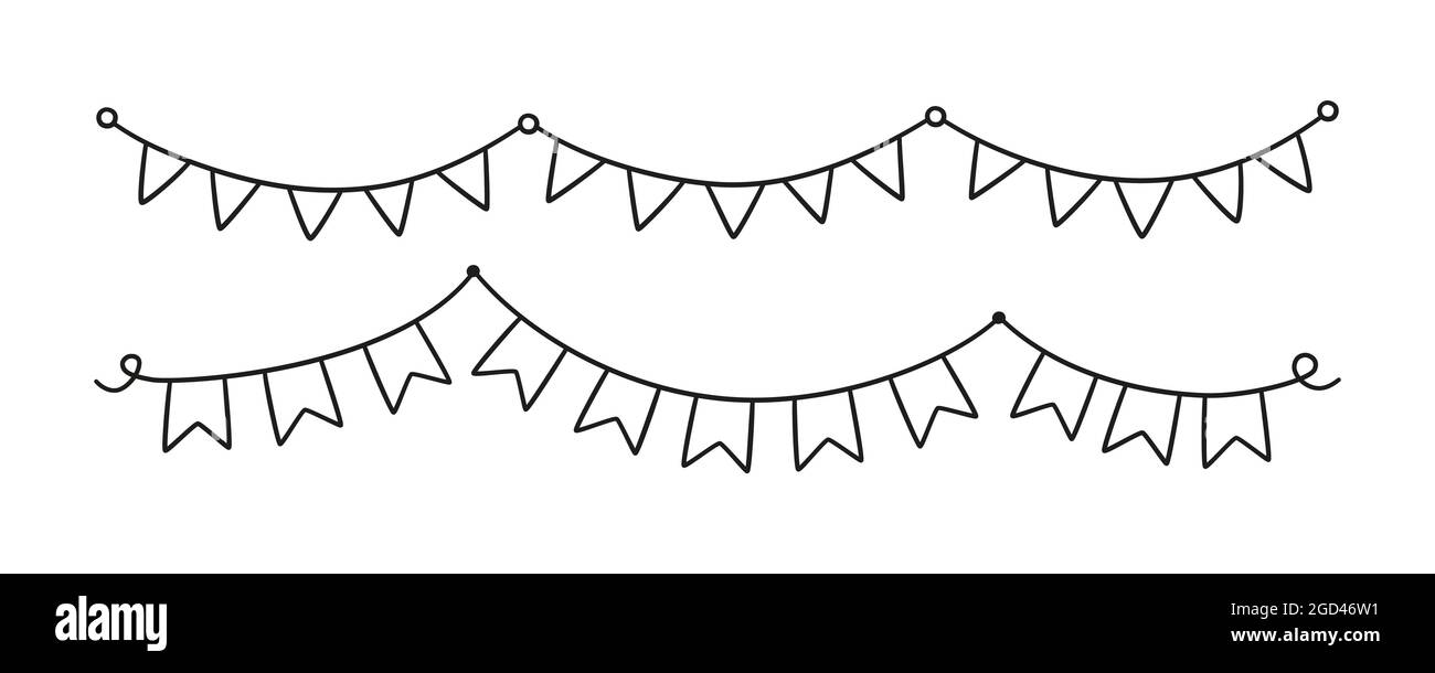 Set of hand drawn holiday buntings. Doodle birthday garland of flags ...