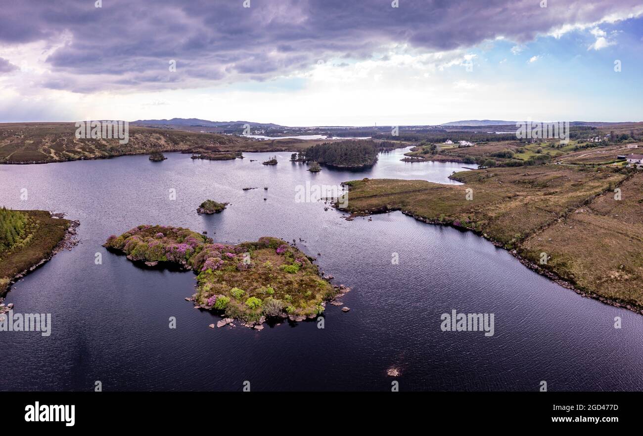 Aerial view of island in Lough Craghy, Tully Lake - Part of the Dungloe ...
