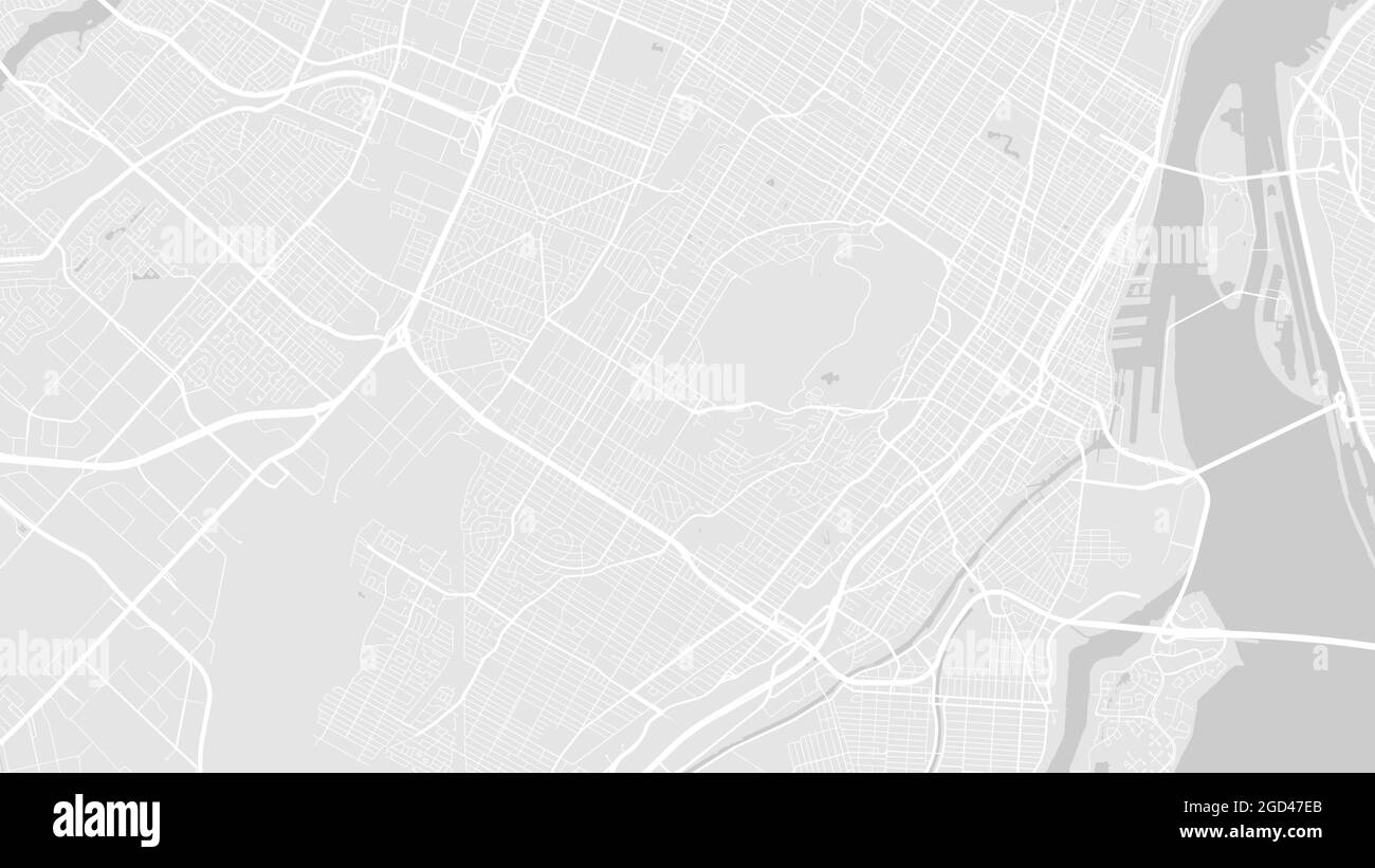 White and light grey Montreal City area vector background map, streets ...