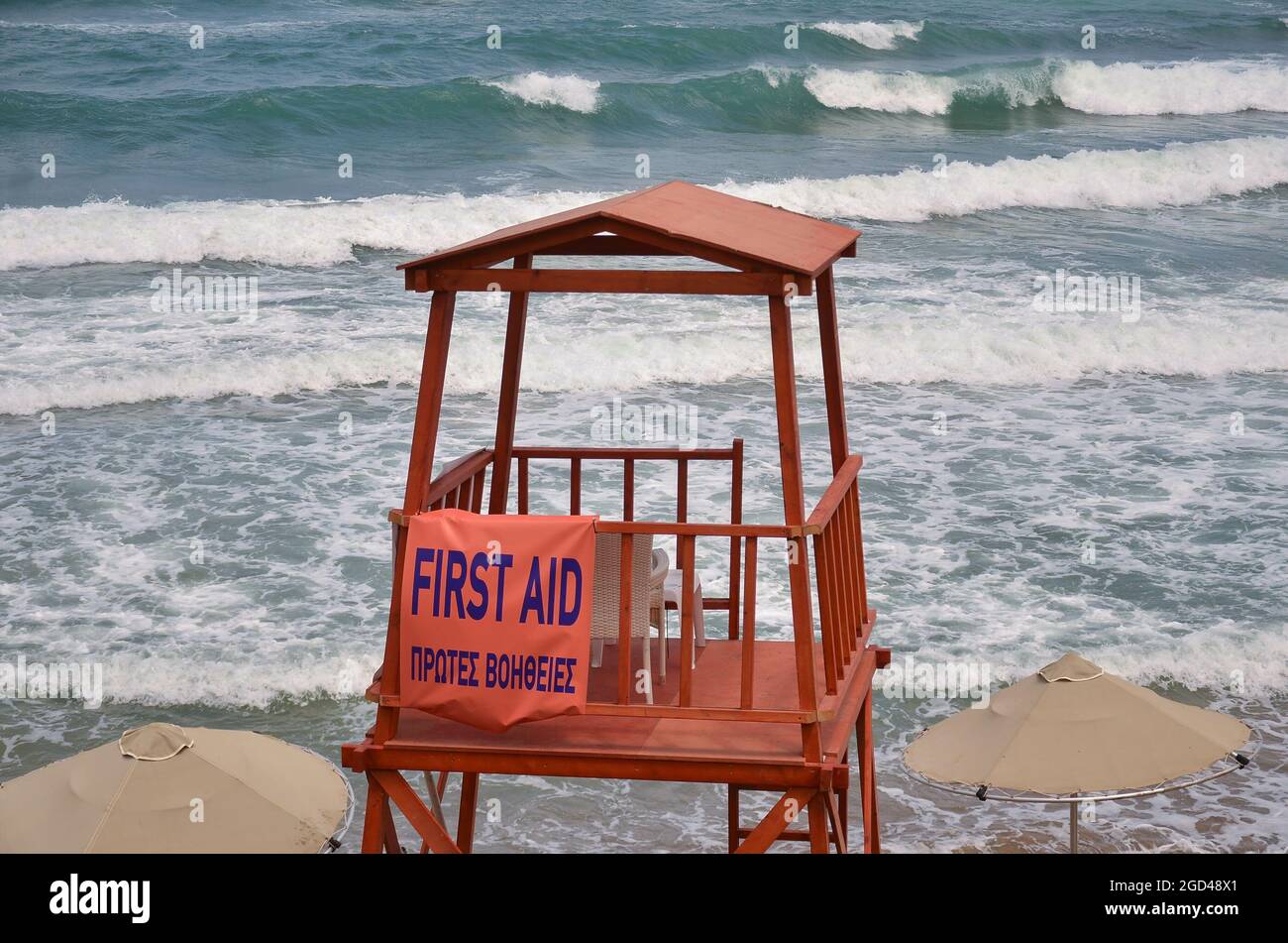 Closeup of a first aid tower on the beach Stock Photo - Alamy