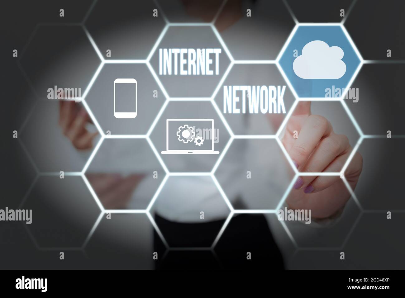 Text caption presenting Internet Network. Business overview connects ...