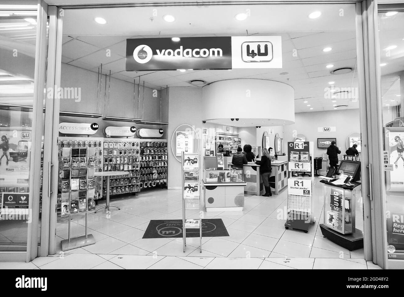 JOHANNESBURG, SOUTH AFRICA - Jan 06, 2021: A grayscale of the interior ...