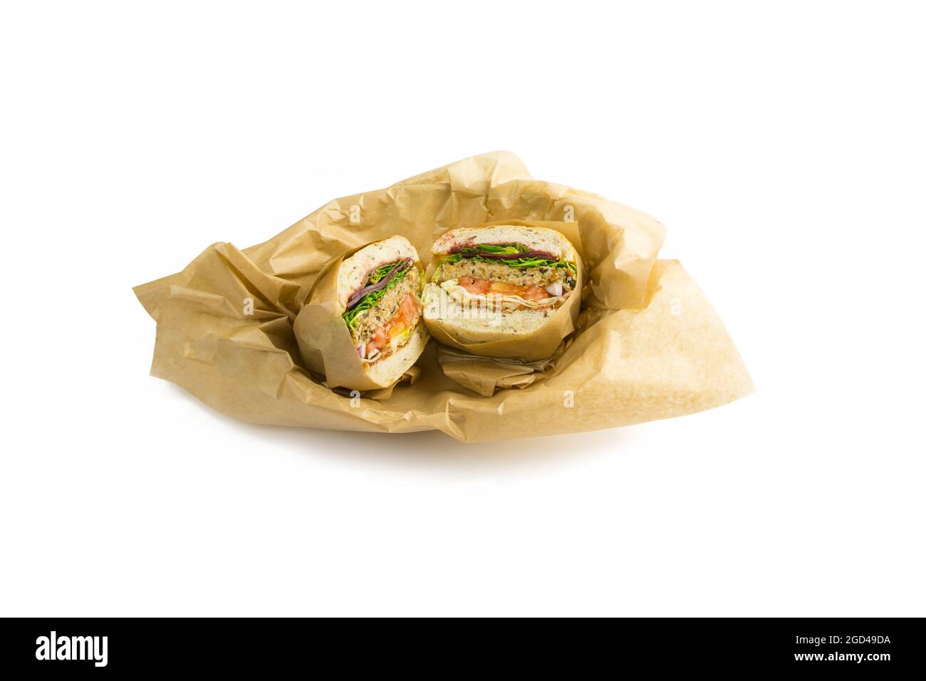 Tasty sandwich in a paper bag isolated on white background Stock Photo ...