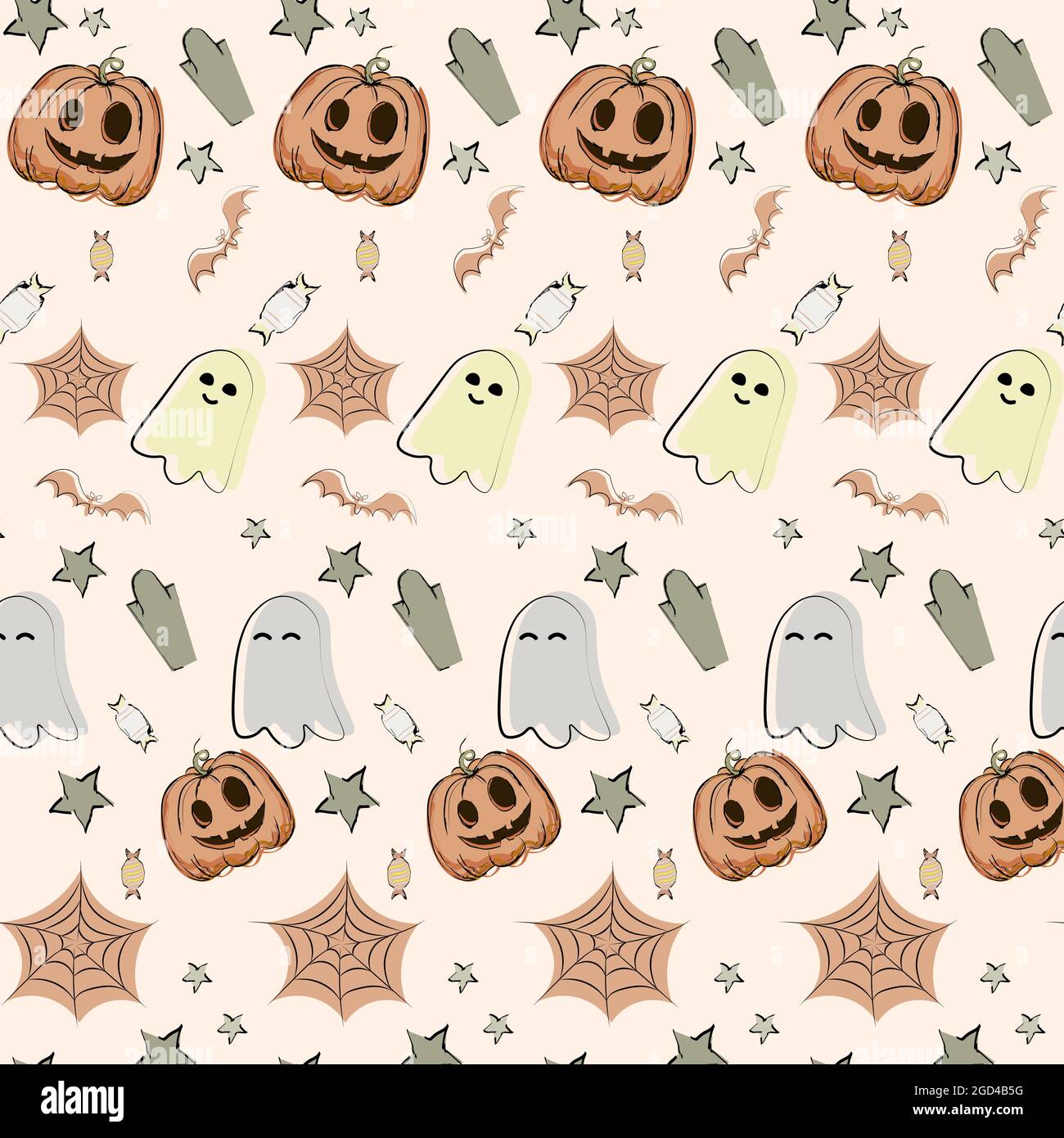Halloween seamless pattern. Holiday accessories on pastel background ...
