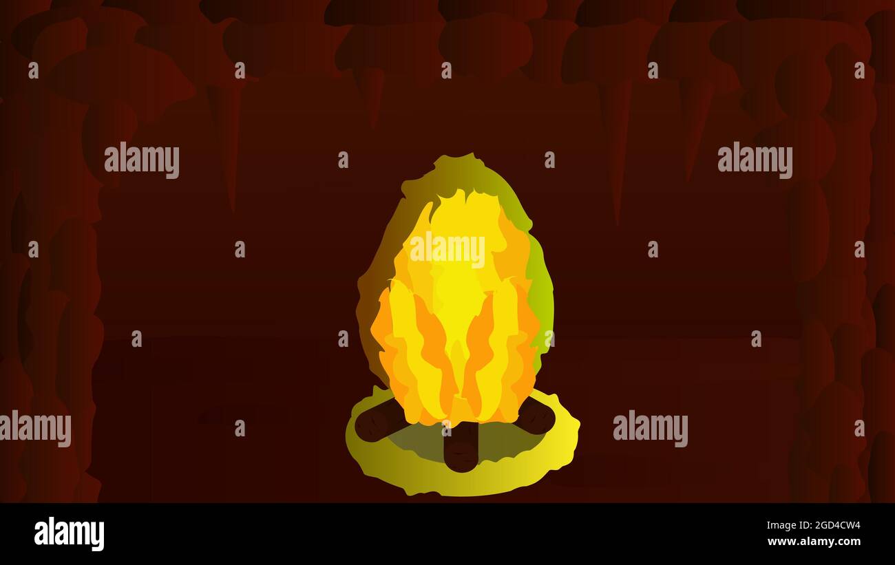 illustration of fire in a cave Stock Photo - Alamy