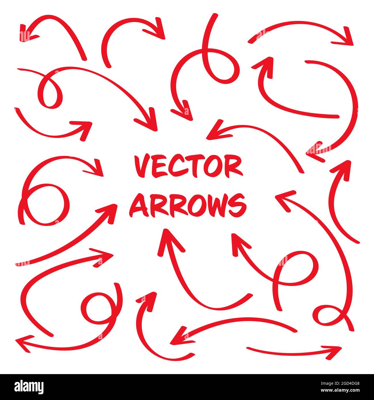 Red hand drawn arrows isolated on white background. Doodle arrow ...