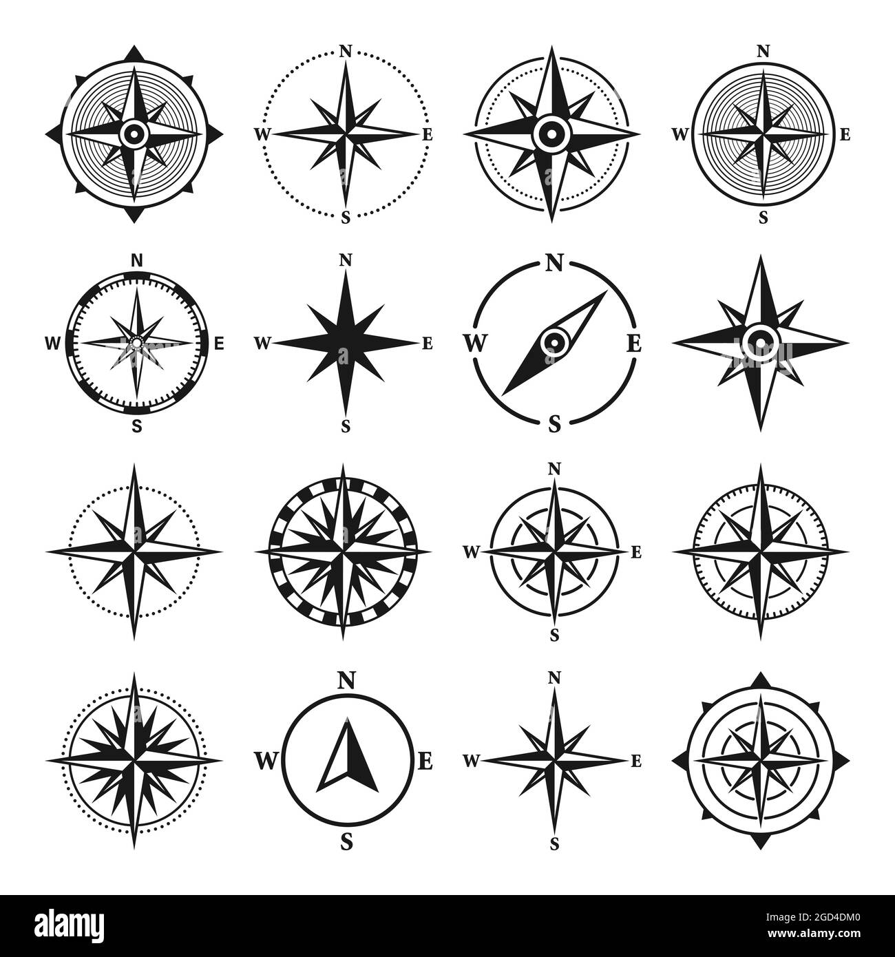 Vintage marine wind rose, nautical chart. Monochrome navigational ...