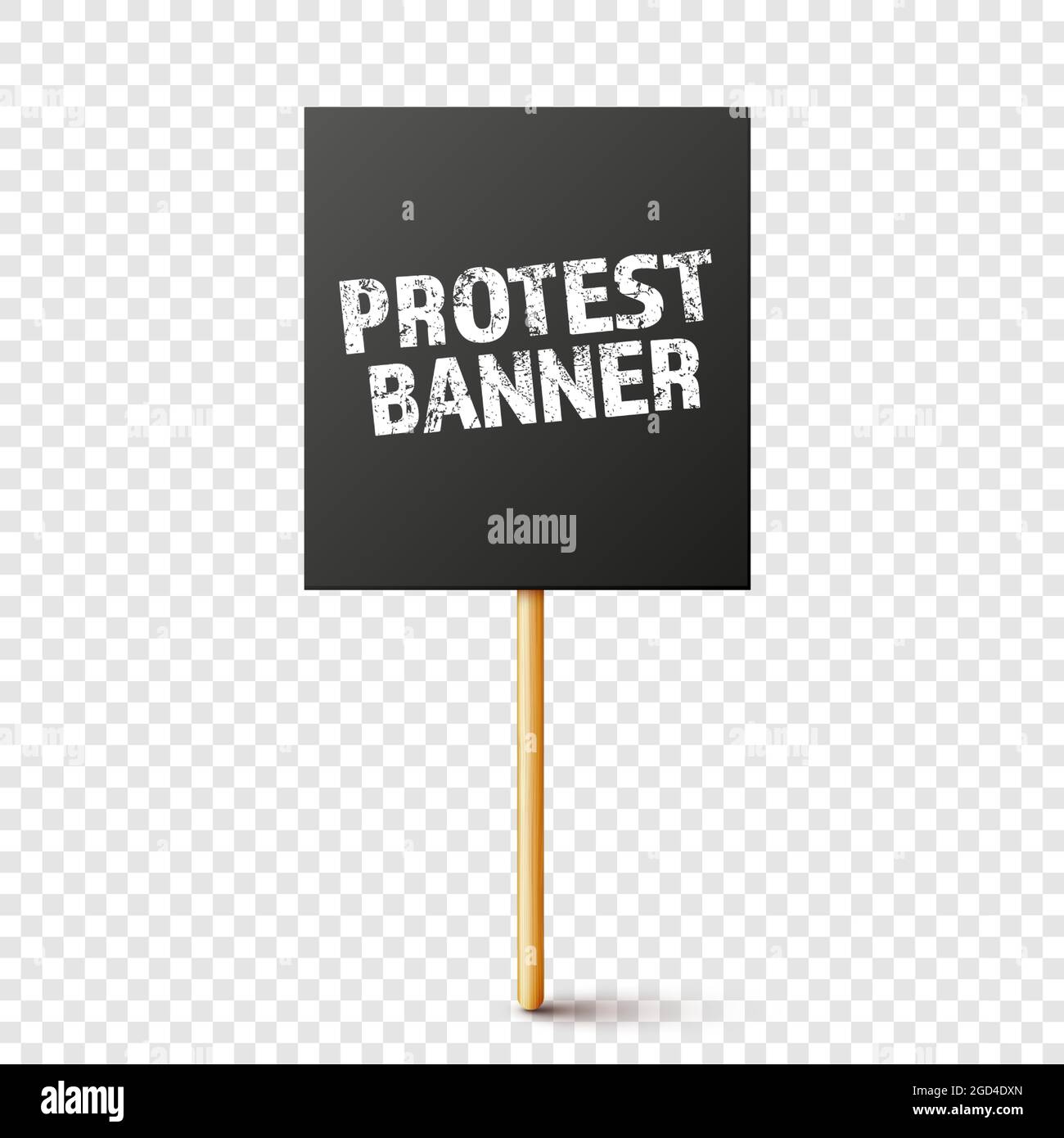 Blank black protest sign with wooden holder. Realistic vector ...