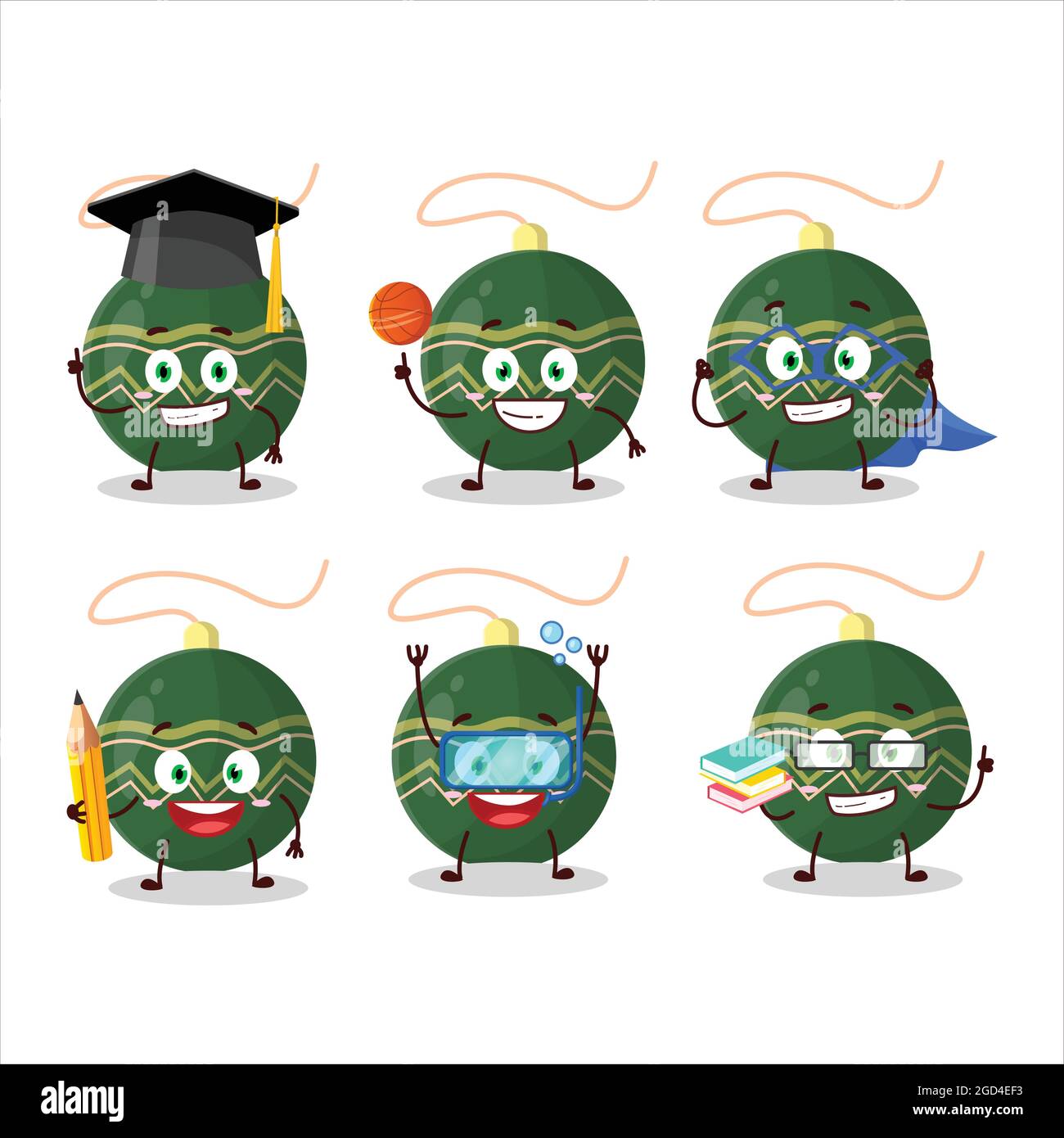 School student of christmas lights green cartoon character with various ...