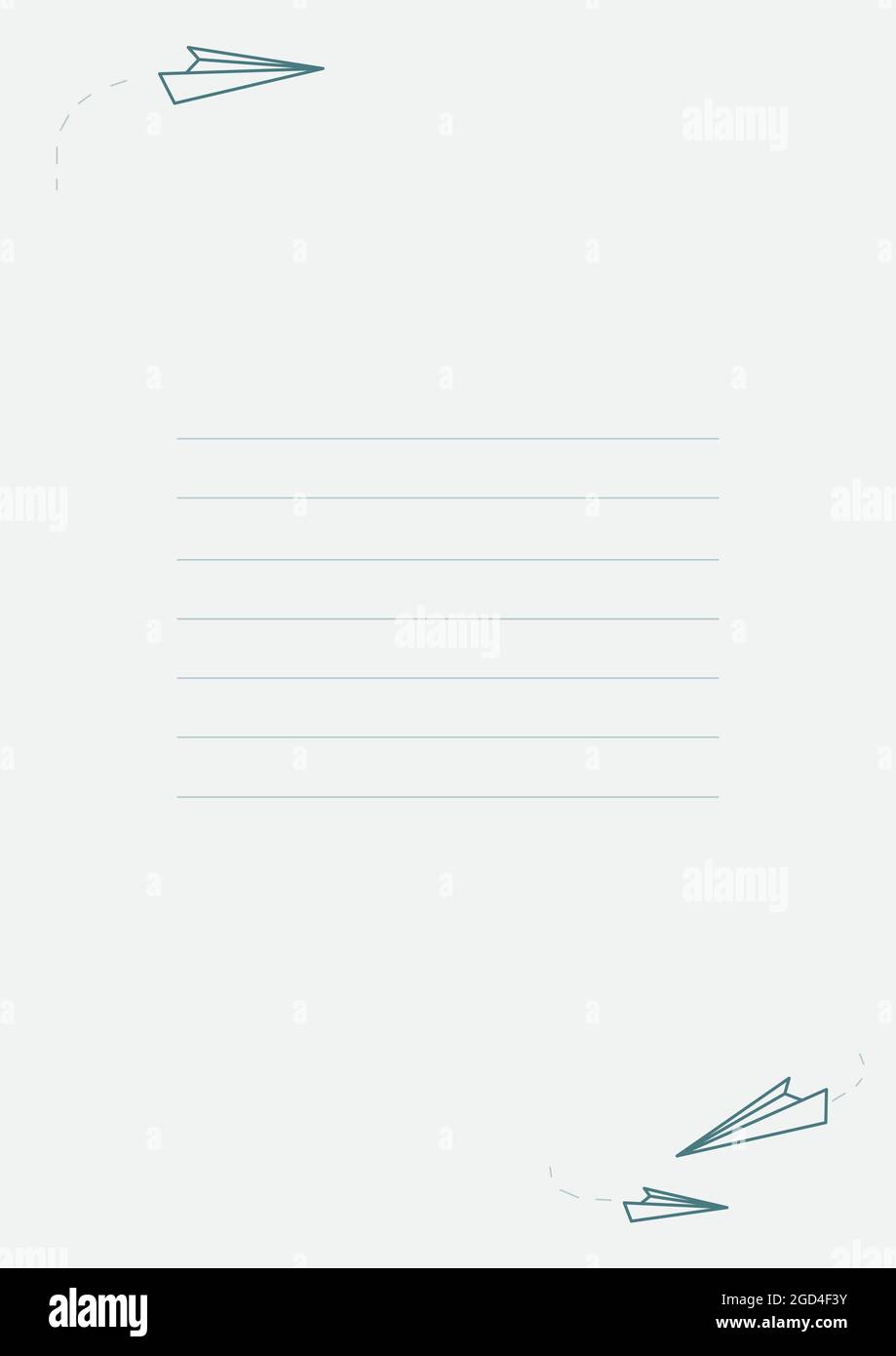 Card of A4 format with paper origami airplane design on the top and ...