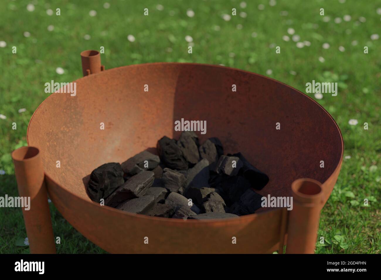 3d rendering of rusty fire bowl grill filled with charcoals Stock Photo ...