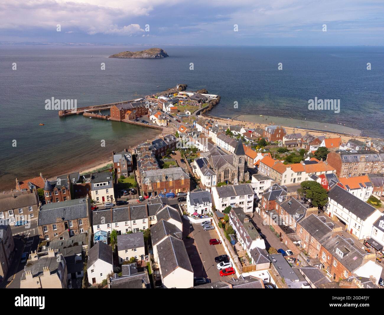 Aerial view from drone of North Berwick in East Lothian, Scotland, UK ...
