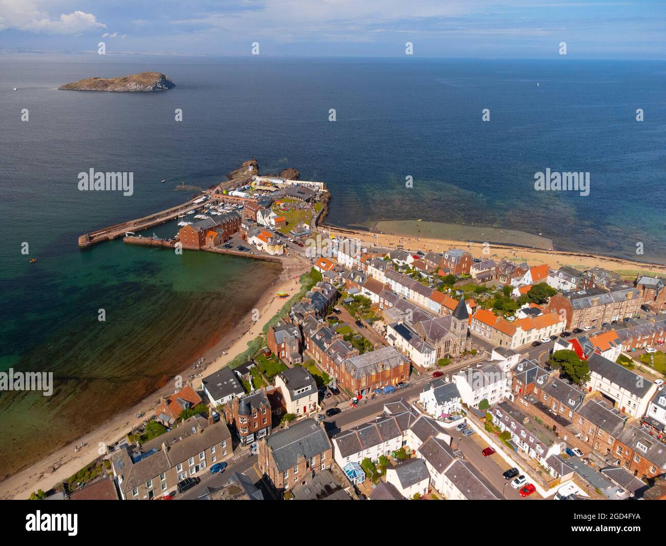 Aerial view from drone of North Berwick in East Lothian, Scotland, UK ...