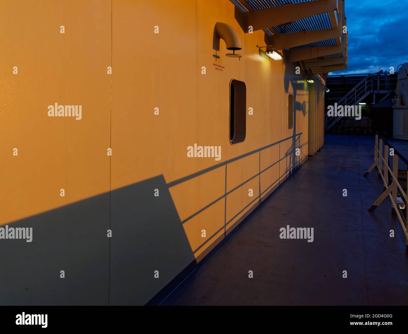 Shadows of the Ships Railing on the wall of the Accommodation deck on a ...