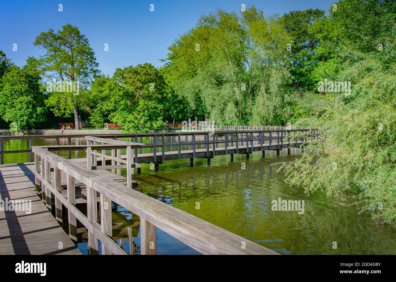 BUNDE, GERMANY. MAY 31, 2021 Lake view Small bridge Stock Photo - Alamy