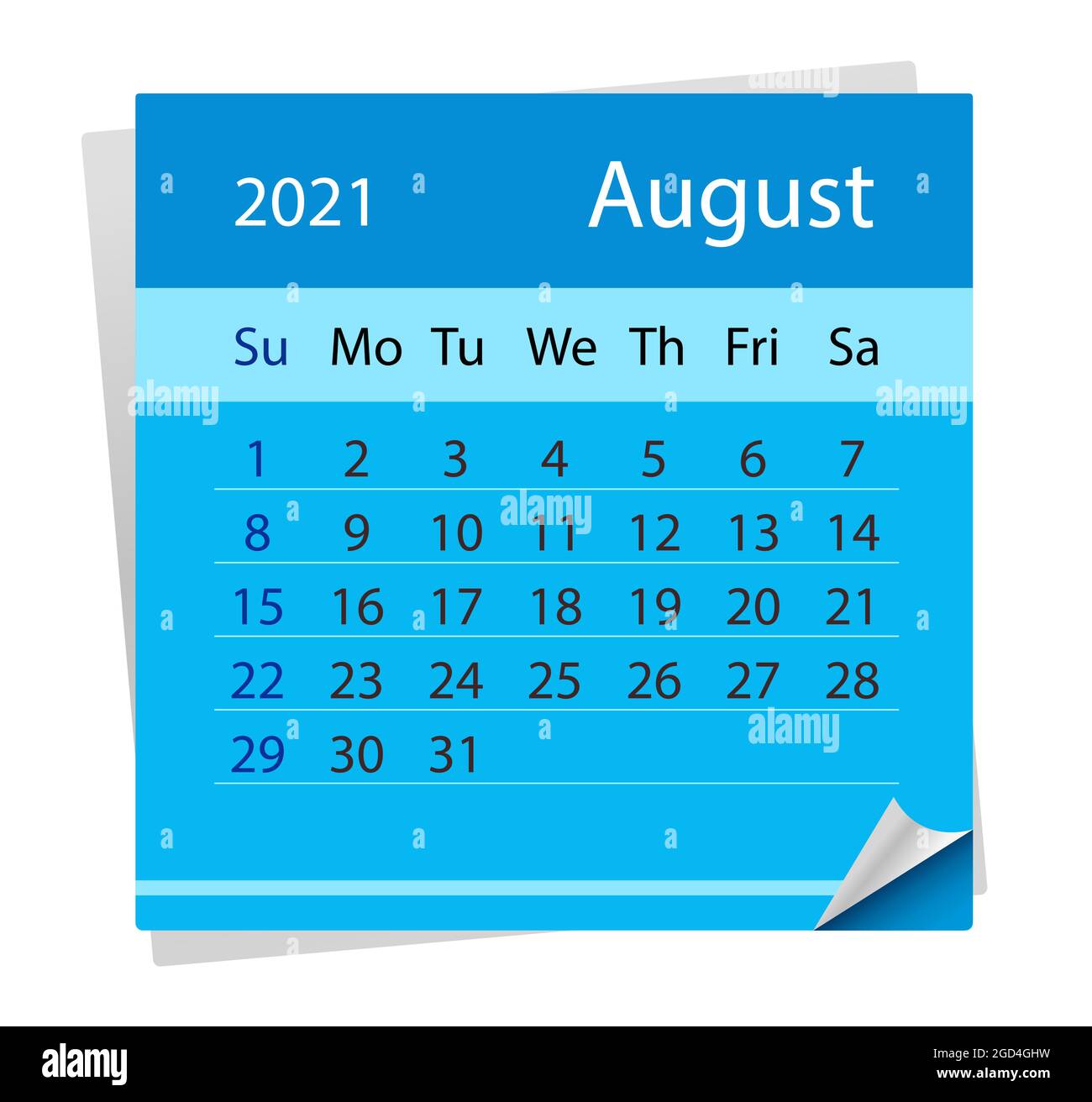 Calendar sheet for the month of August 2021 Stock Vector Image & Art ...