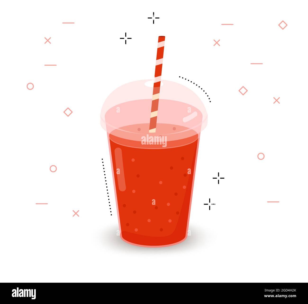 watermelon or tomato juice in a plastic cup. Realistic plastic cup with ...