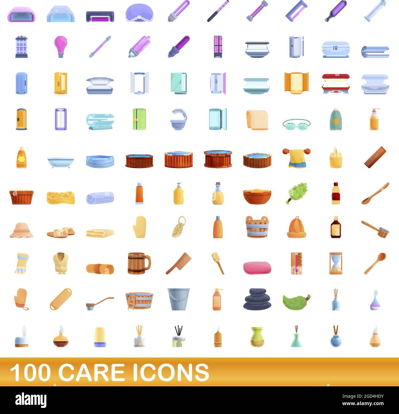 100 care icons set. Cartoon illustration of 100 care icons vector set ...