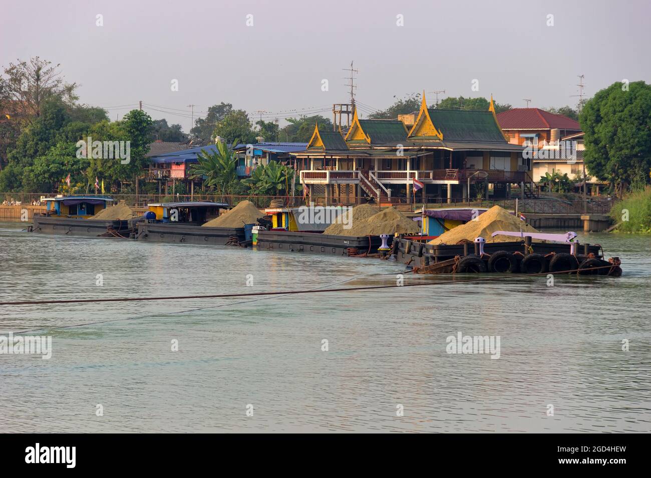 Thailand river shipping. Traffic of vessels and small private boats on ...