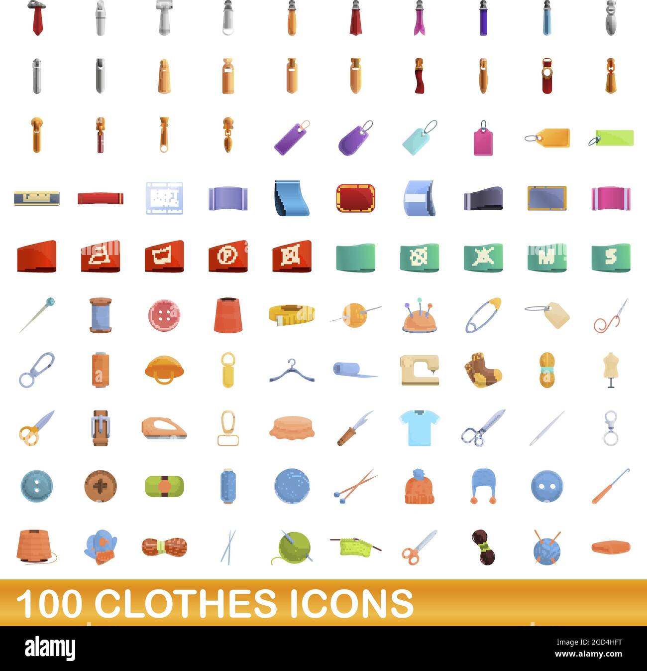 100 clothes icons set. Cartoon illustration of 100 clothes icons vector ...