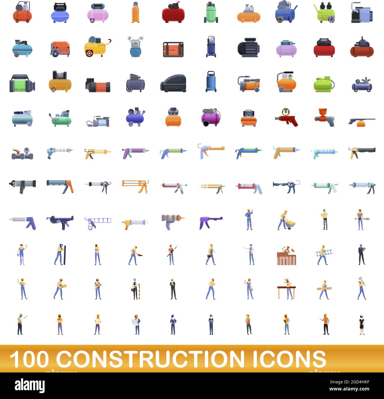 100 construction icons set. Cartoon illustration of 100 construction ...