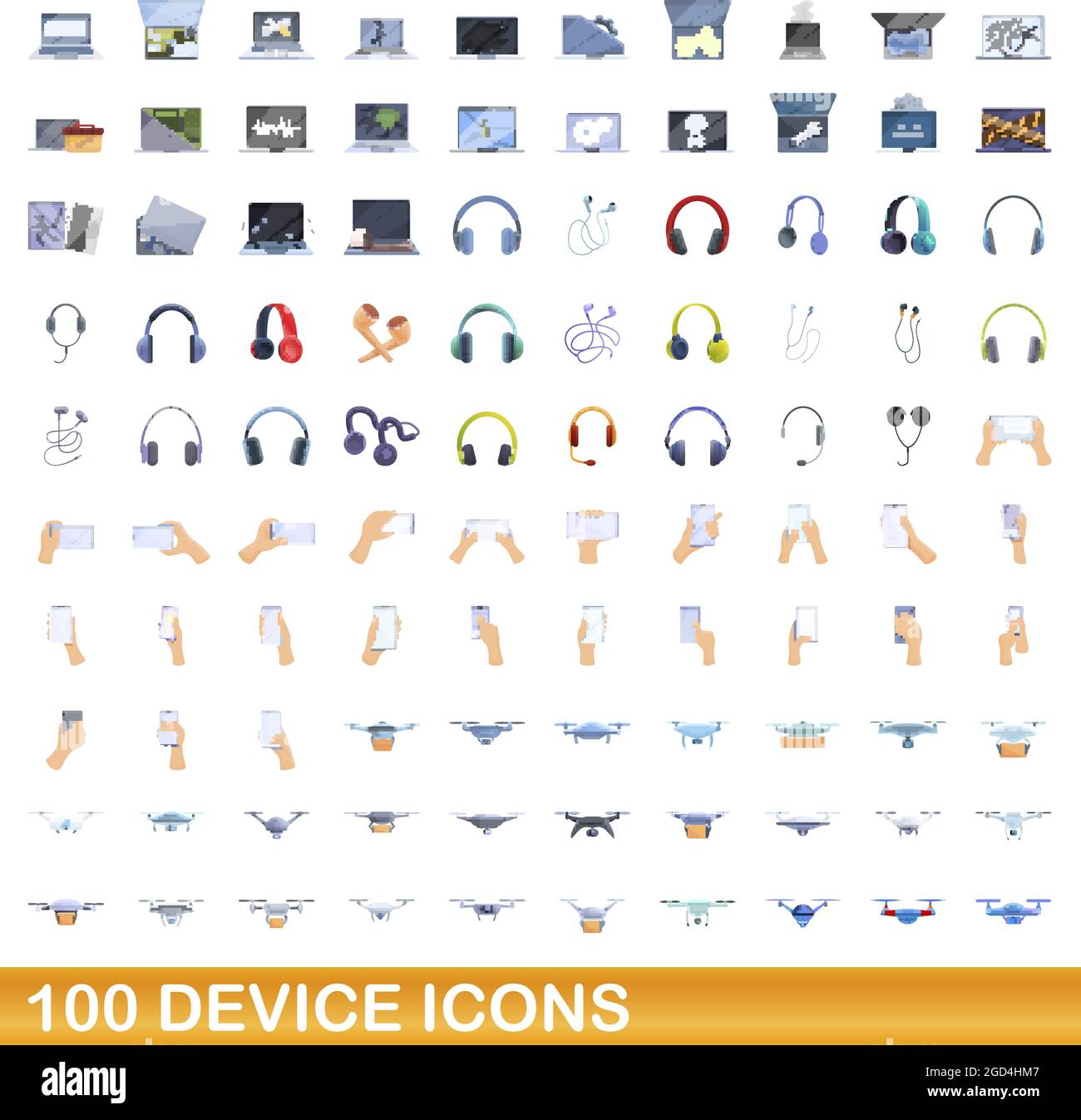 100 device icons set. Cartoon illustration of 100 device icons vector ...