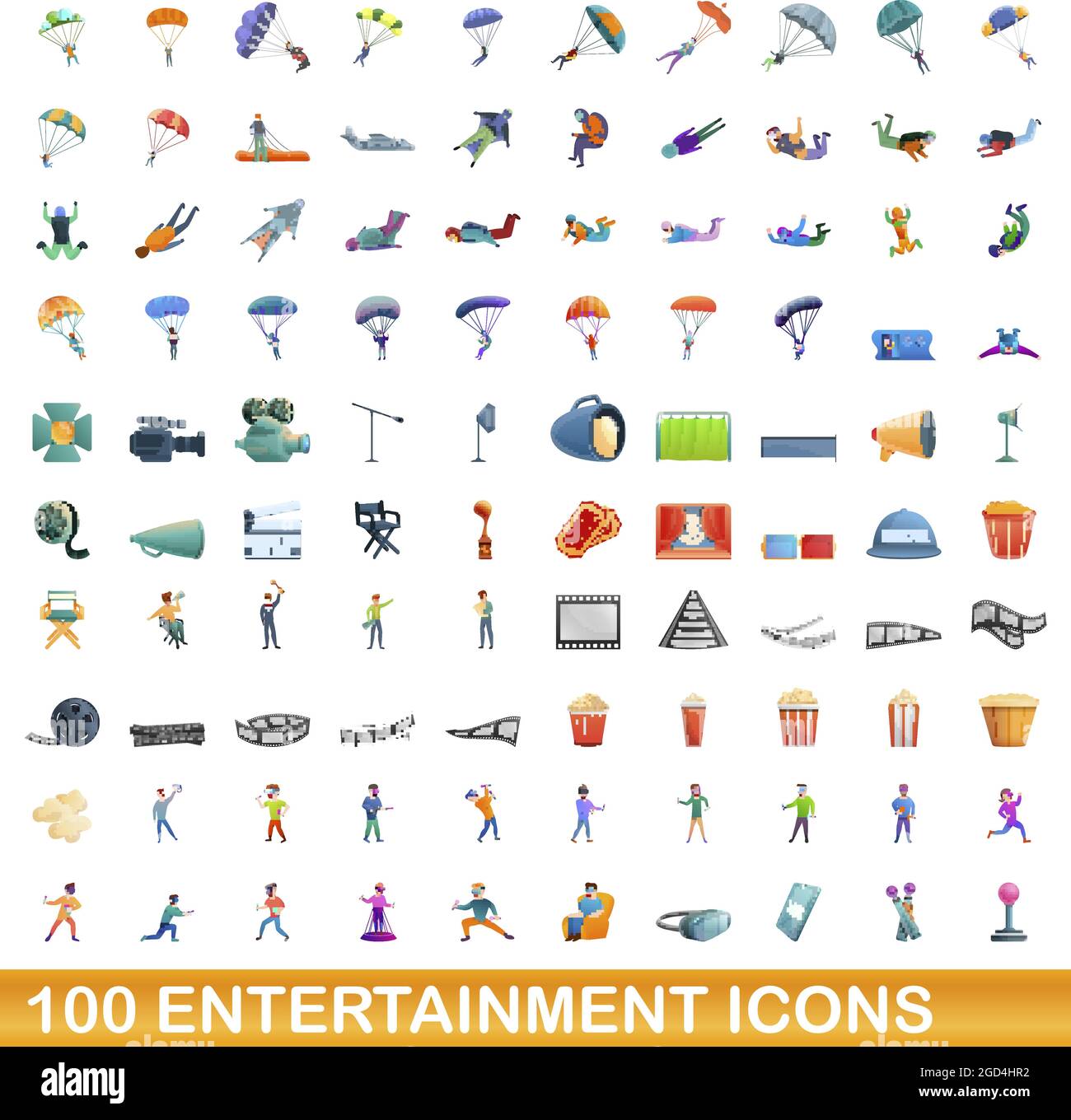 100 entertainment icons set. Cartoon illustration of 100 entertainment ...