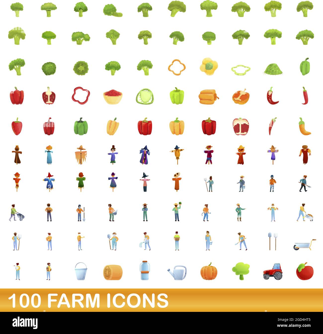 100 farm icons set. Cartoon illustration of 100 farm icons vector set ...