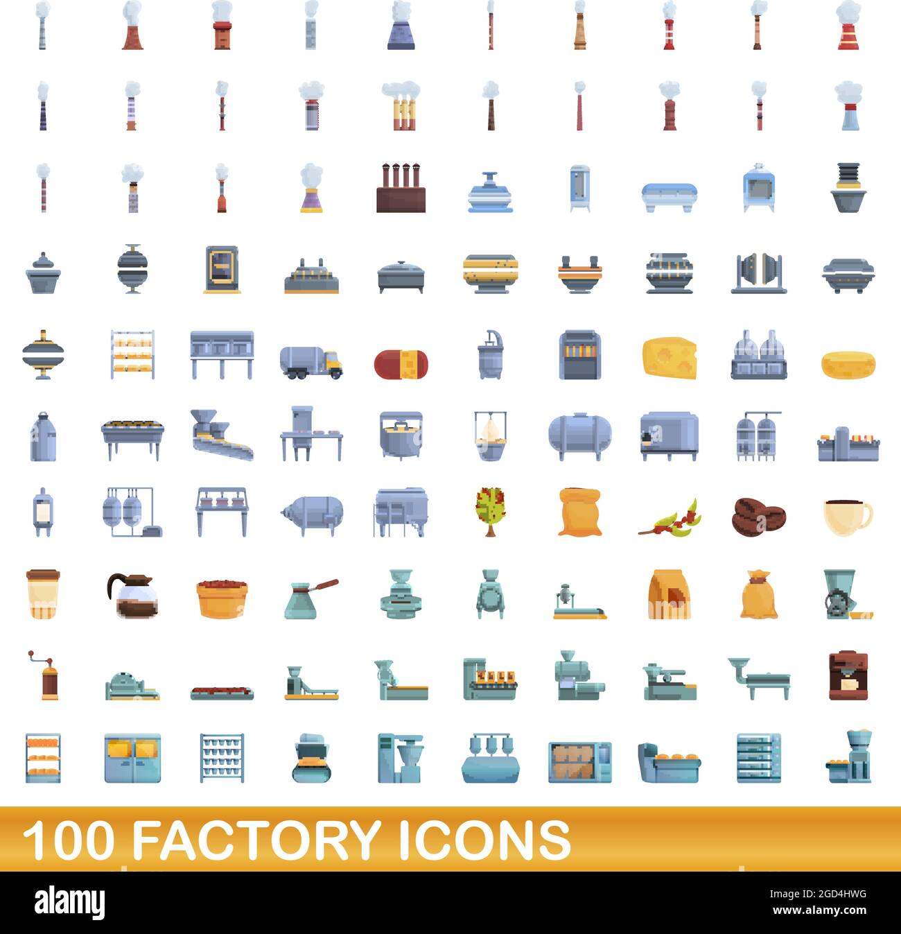 100 factory icons set. Cartoon illustration of 100 factory icons vector ...