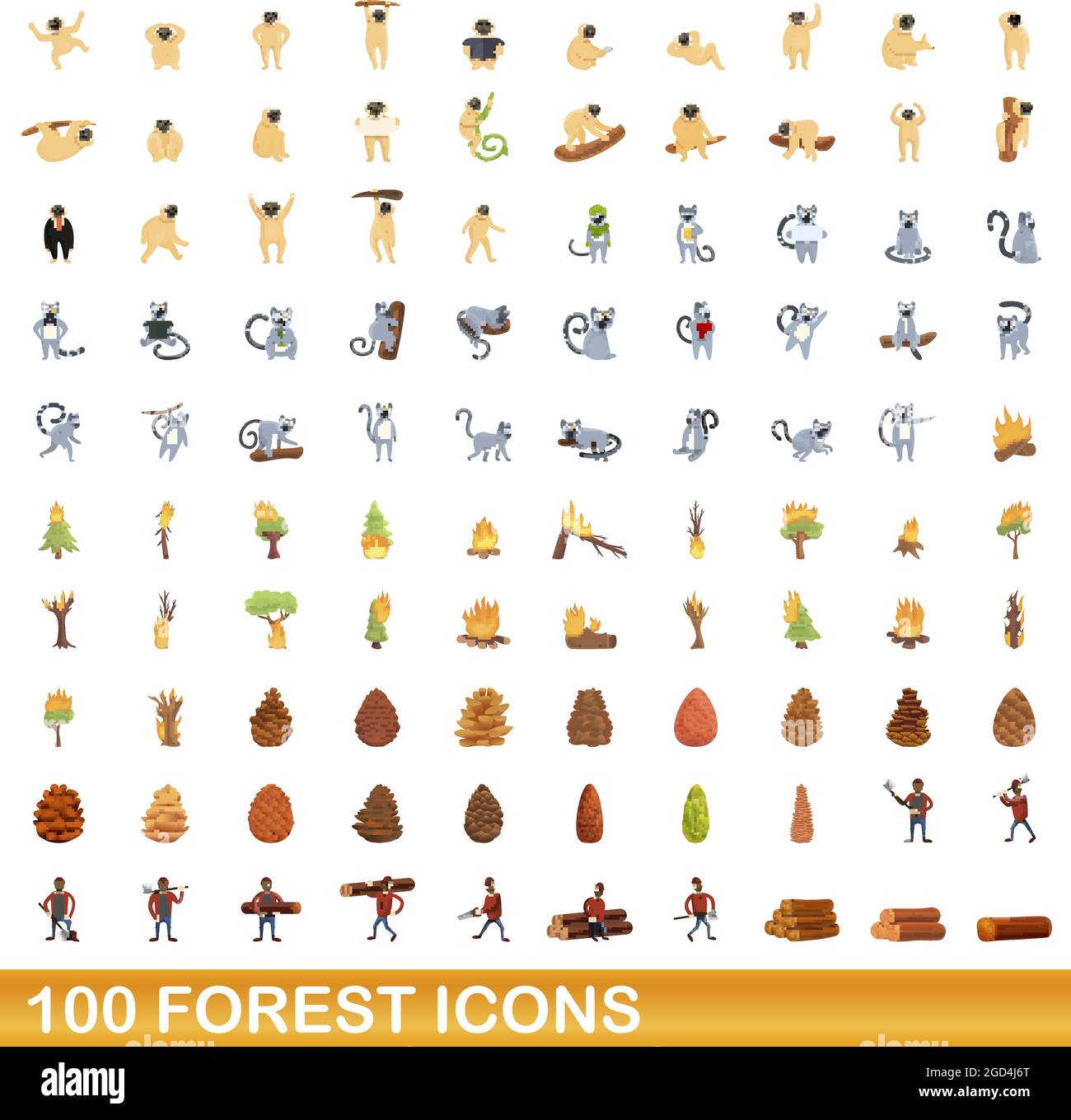 100 forest icons set. Cartoon illustration of 100 forest icons vector ...