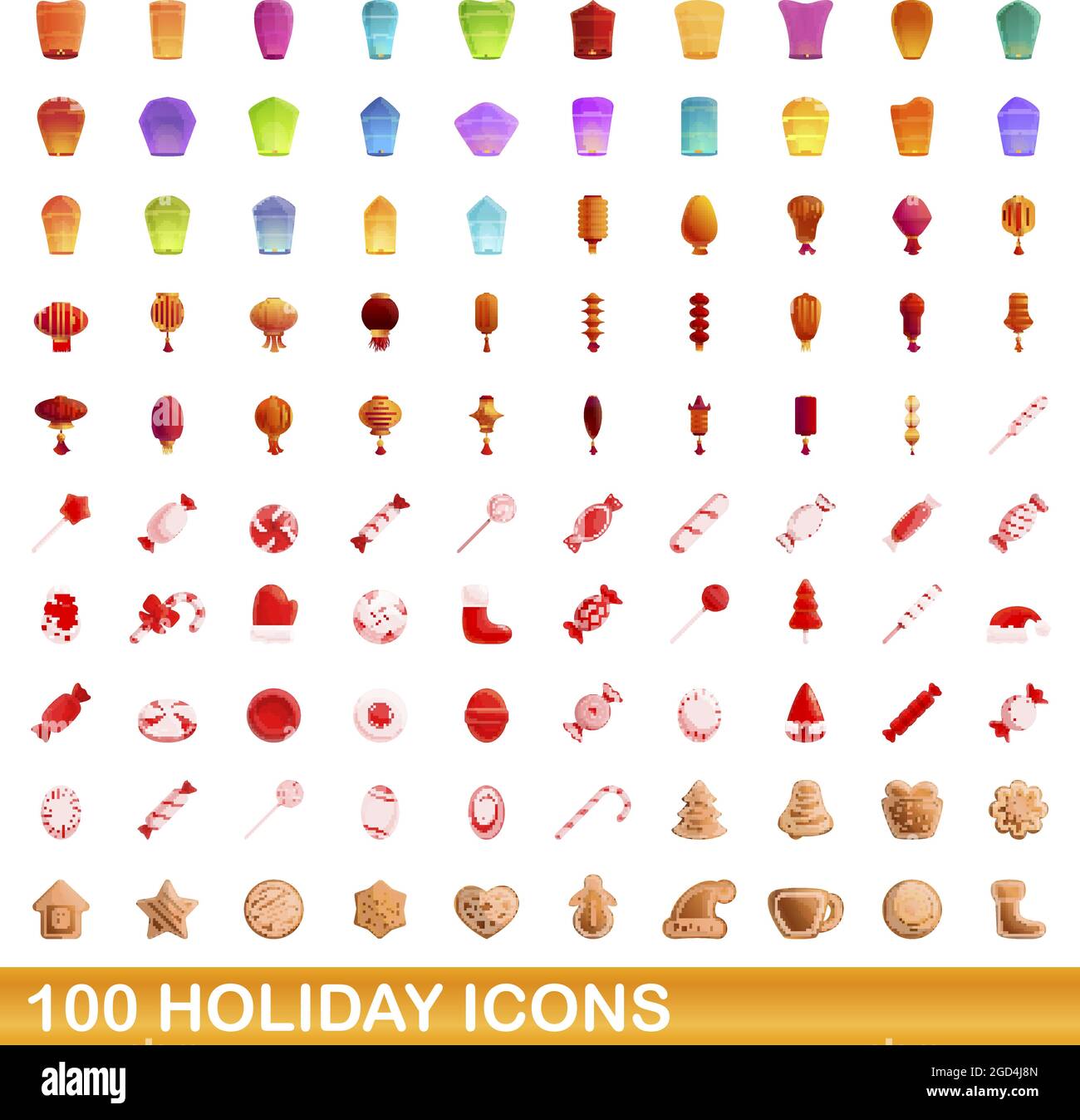 100 holiday icons set. Cartoon illustration of 100 holiday icons vector ...