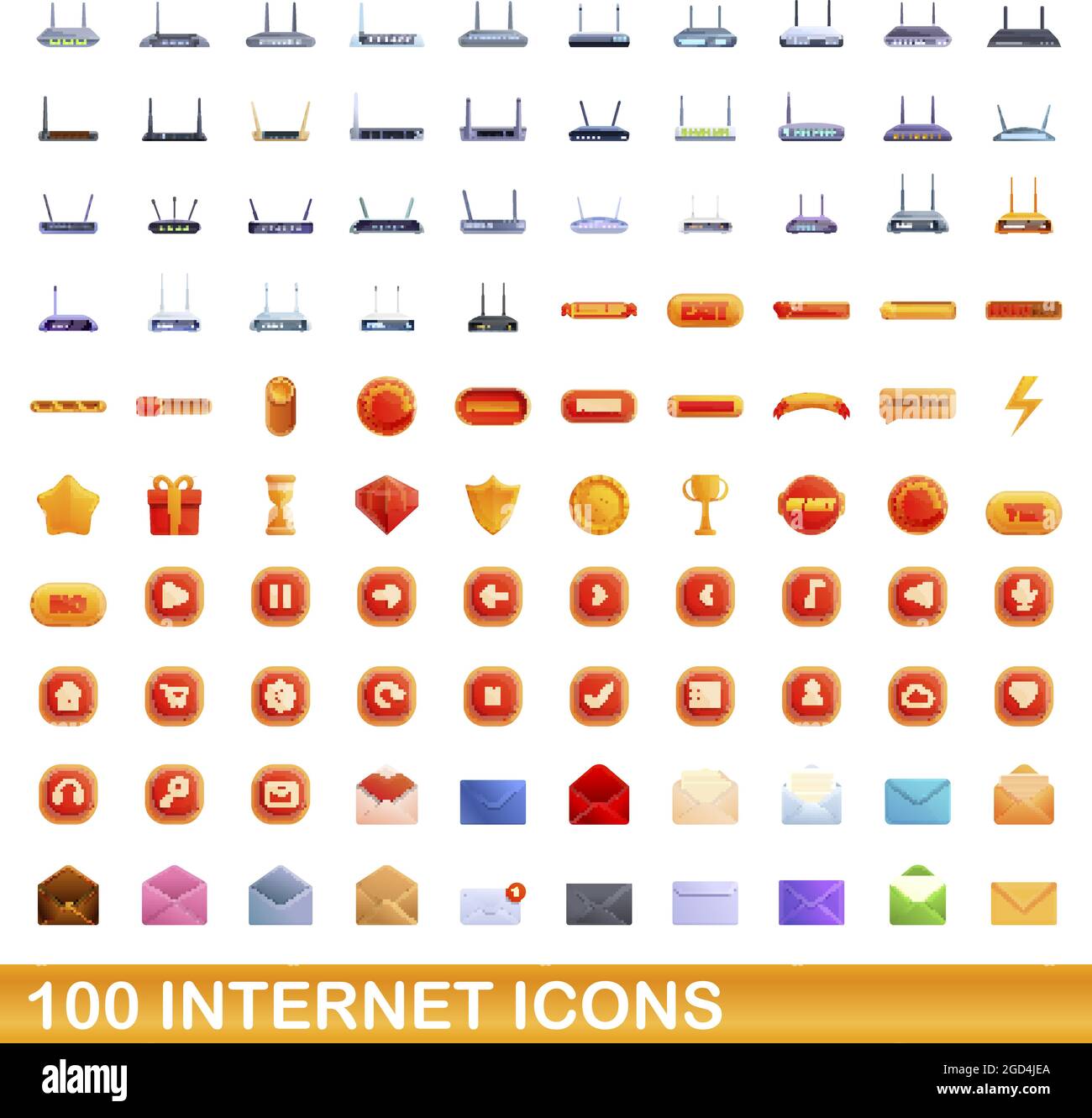 100 internet icons set. Cartoon illustration of 100 internet icons ...