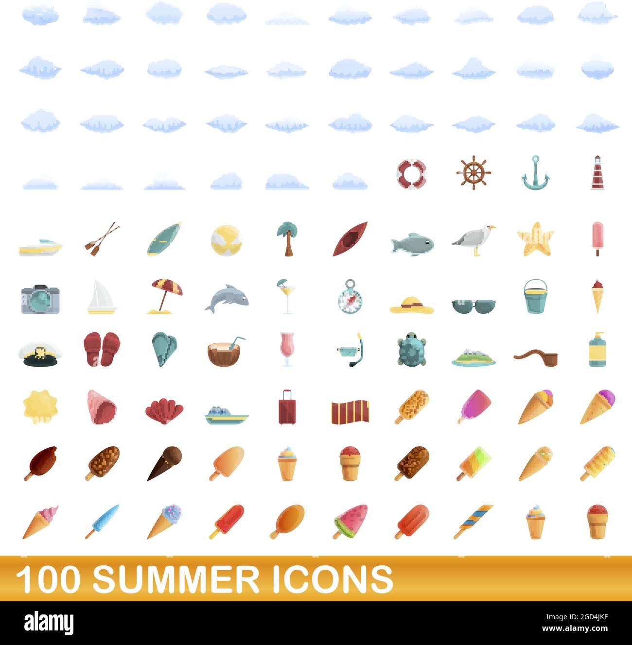 100 summer icons set. Cartoon illustration of 100 summer icons vector ...