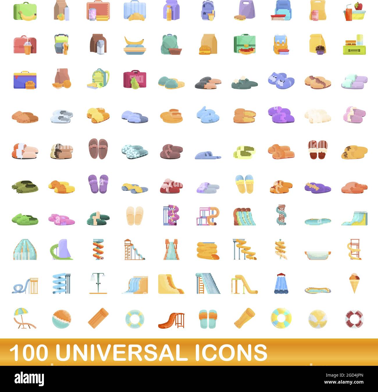 100 universal icons set. Cartoon illustration of 100 universal icons ...