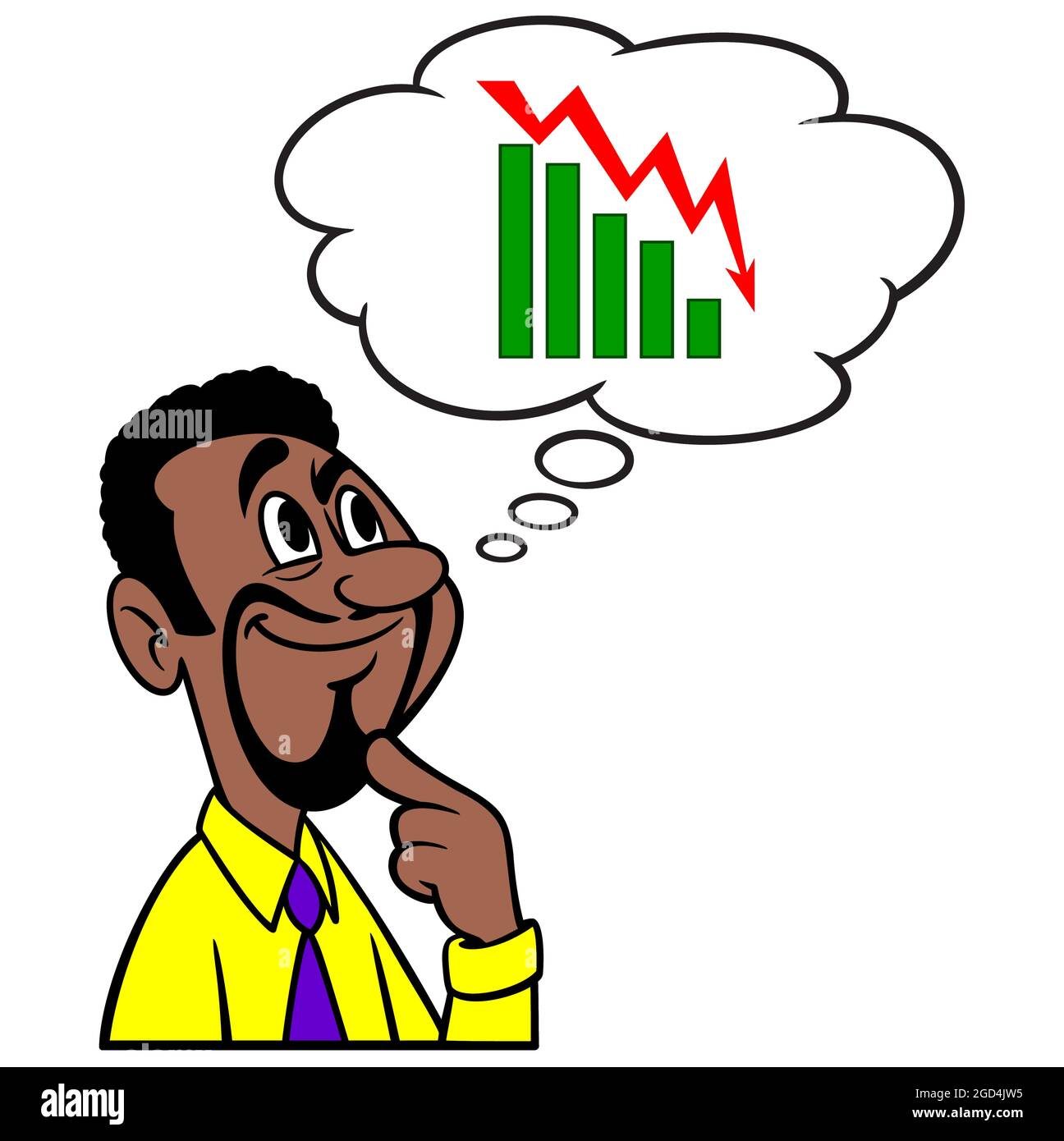 Man thinking about Stock Market Loss - A cartoon illustration of a man ...