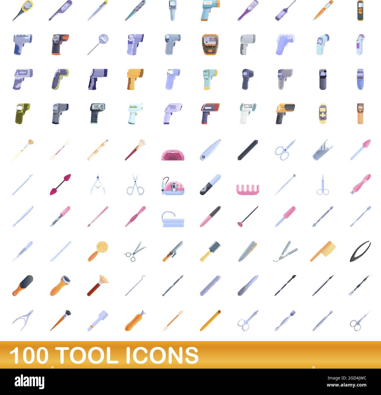 100 tool icons set. Cartoon illustration of 100 tool icons vector set ...