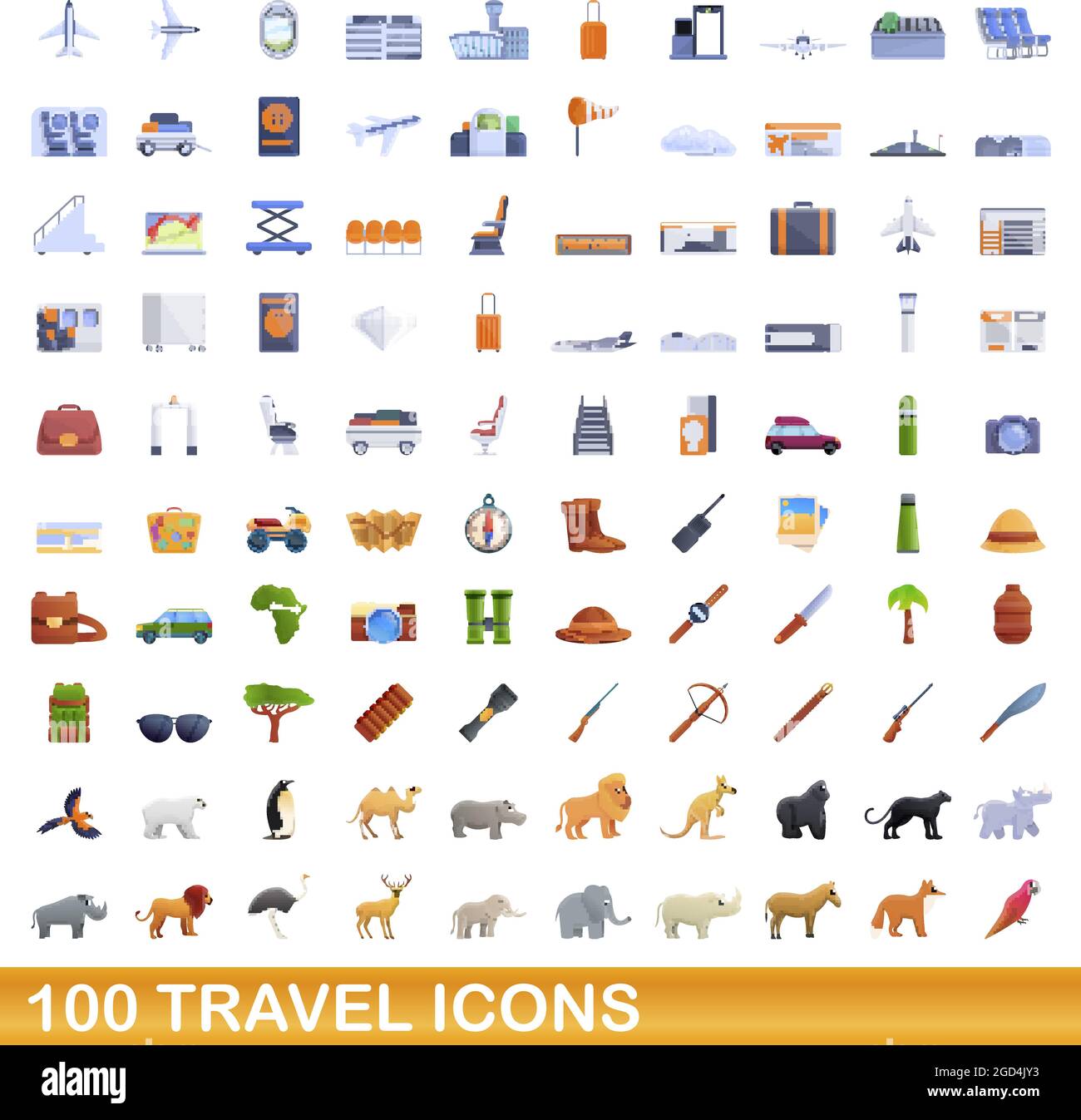 100 travel icons set. Cartoon illustration of 100 travel icons vector ...