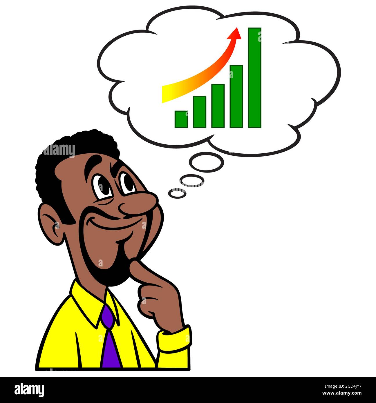 Man thinking about Stock Market Gains - A cartoon illustration of a man ...