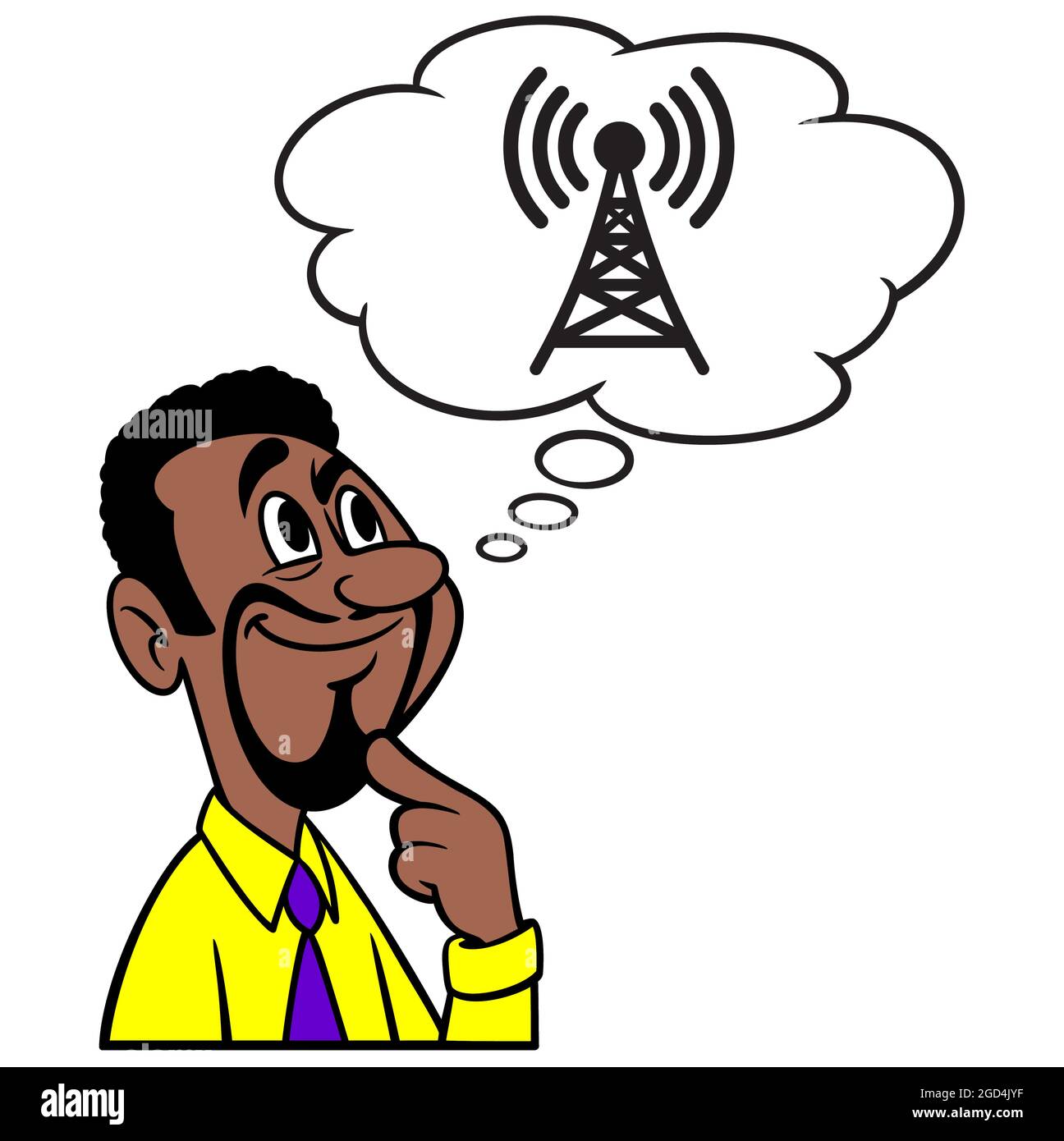 Man thinking about Radio Broadcasting - A cartoon illustration of a man ...