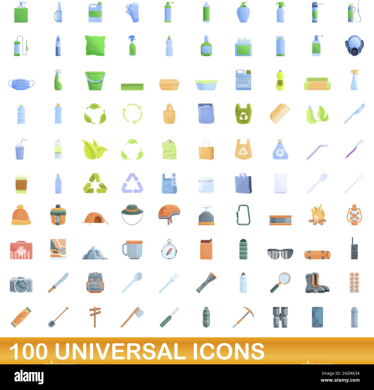 100 universal icons set. Cartoon illustration of 100 universal icons ...