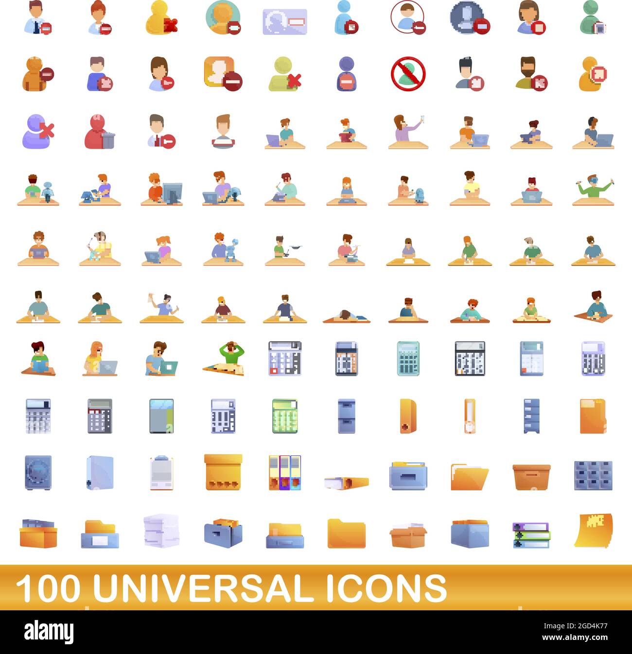 100 universal icons set. Cartoon illustration of 100 universal icons ...