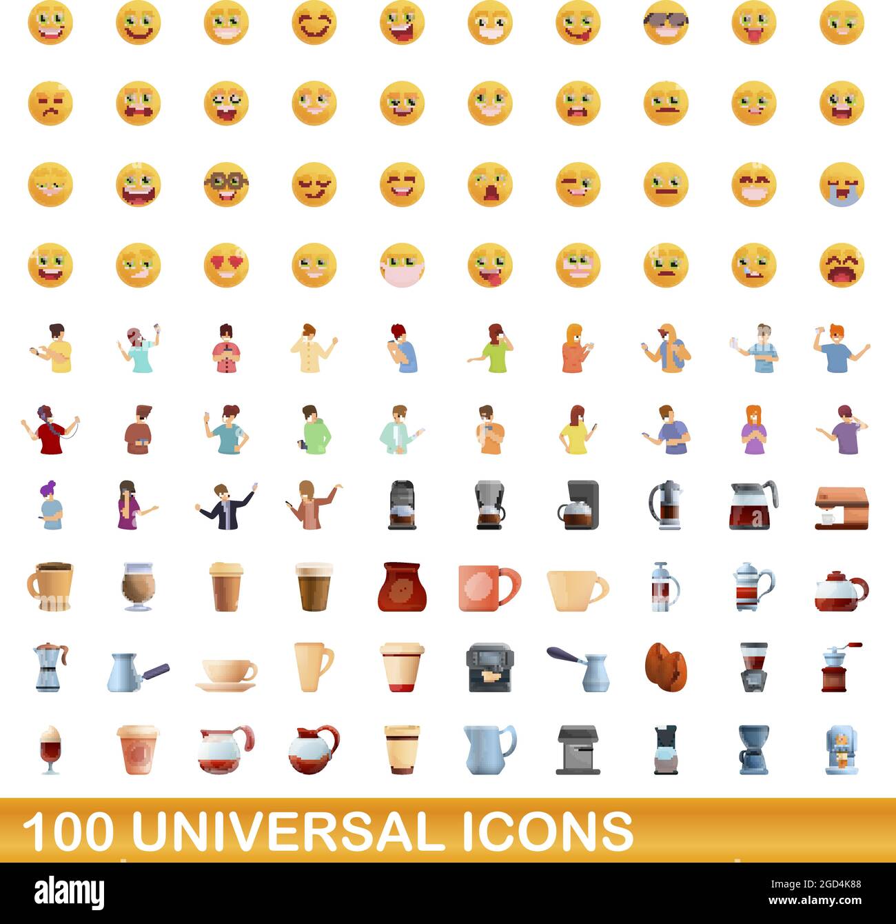 100 universal icons set. Cartoon illustration of 100 universal icons ...