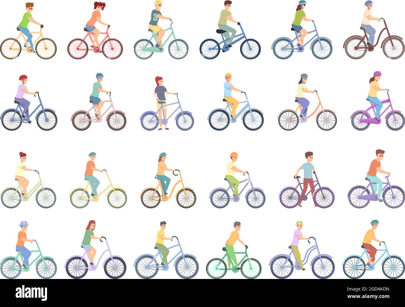 Kids cycling icons set cartoon vector. Kid bike. Active sport Stock ...