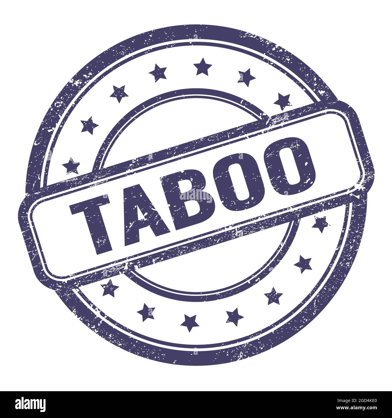 TABOO text on indigo blue grungy vintage round rubber stamp Stock Photo ...