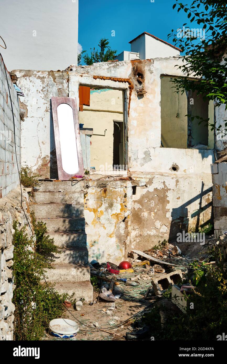 Abandoned desolate rural house entrance exterior with stairs Stock ...