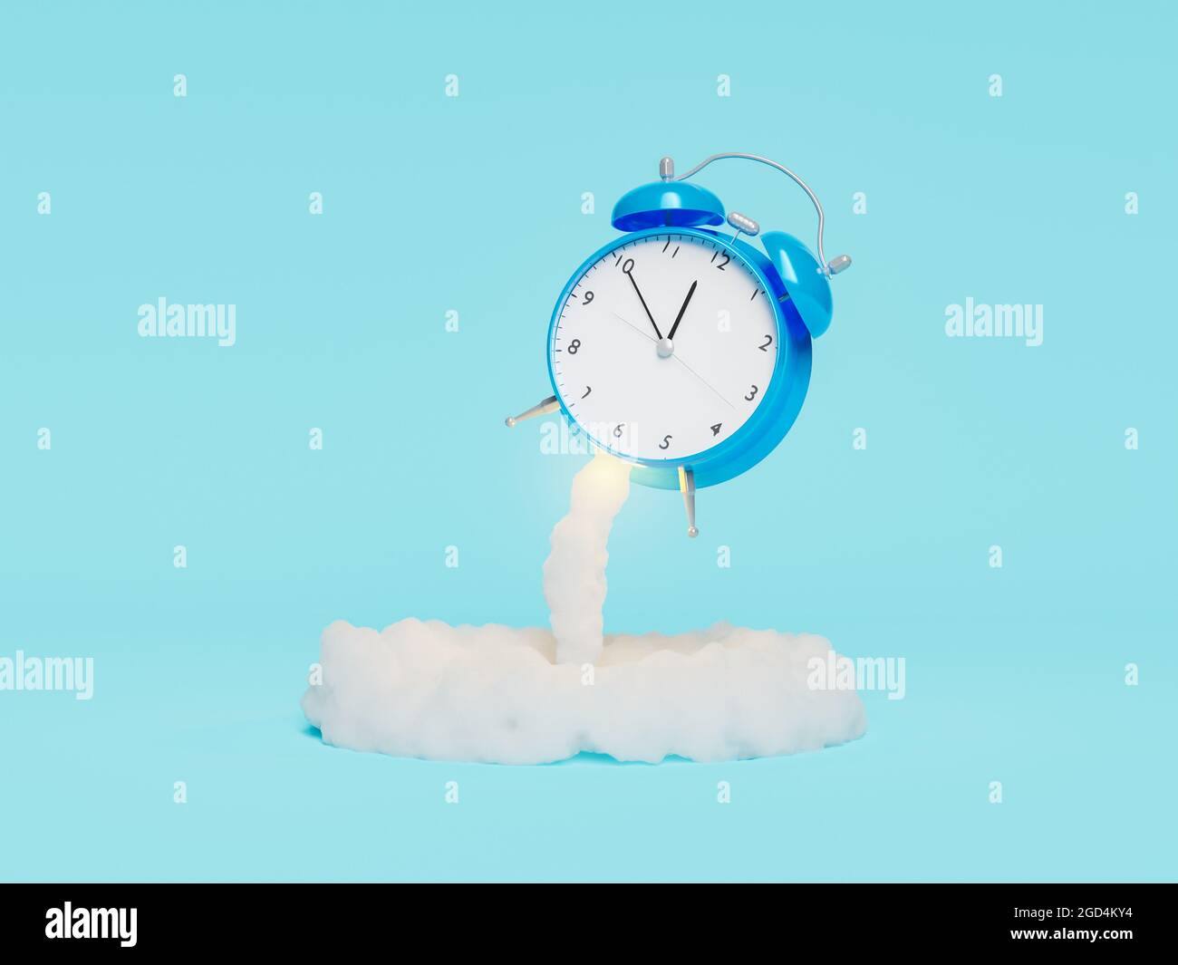 alarm clock rocket taking off with smoke coming out of it. minimal ...